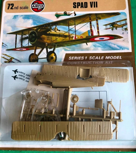 1973 AIRFIX 1/72 scale WW1 FRENCH SPAD VII BI- PLANE MODEL KIT SEALED ...
