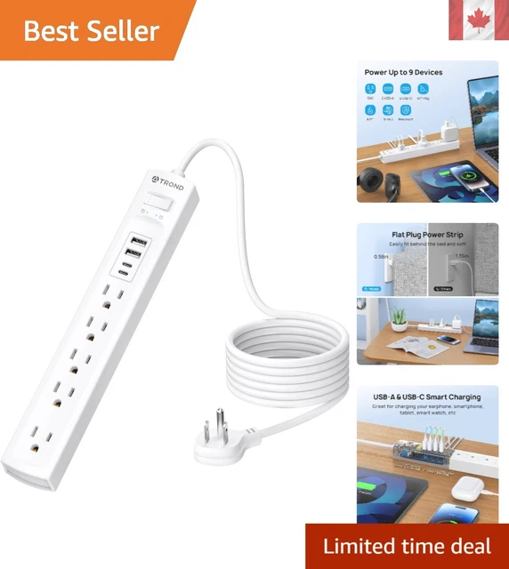 6FT SURGE PROTECTOR Power Strip with 5 Outlets & 4 USB Charging Ports ...