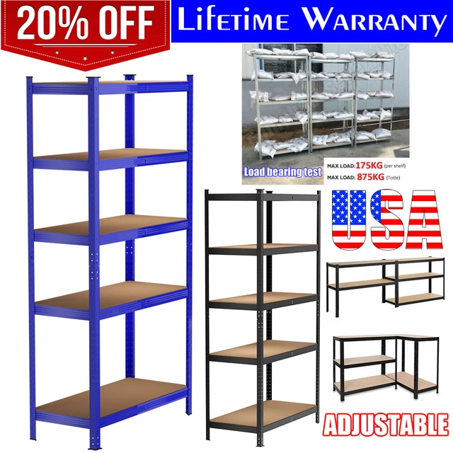 5 TIER SHELF Adjustable Heavy Duty Storage Shelving Steel Organizer ...