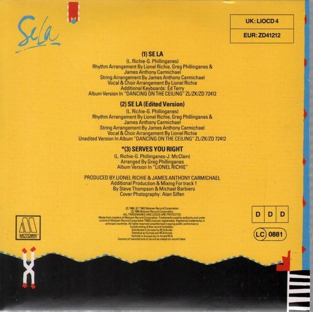 LIONEL RICHIE SELA CD Germany Motown 1986 limited edition CD in card ...