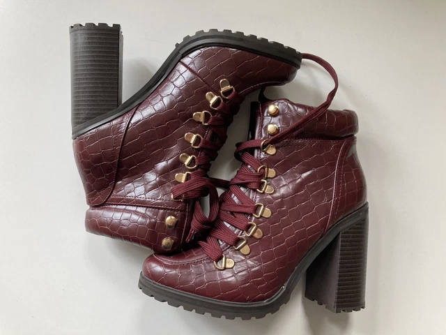 *NEW LOOK WOMEN’S Burgundy Heeled Boots UK Size 5* Immaculate Condition ...