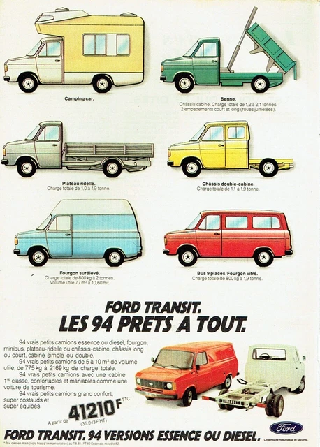 PUBLICITÉ ADVERTISING 04.24 1981 Ford Transit minibus bus fourgon 9 ...