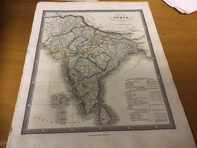 ANTIQUE BOOK MAP Of India Political Divisions Thibet Bhotan Etc James ...