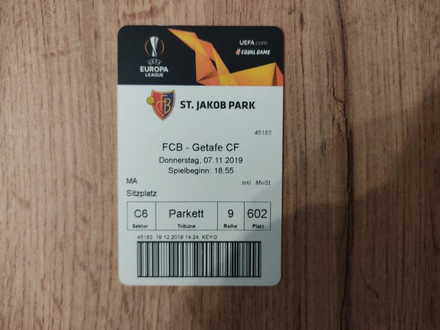 TICKET BILLET FOOTBALL collection UEFA Bâle/Getafe 07/11/2019 rare EUR ...