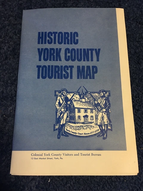 1966 HISTORIC COLONIAL York County Pennsylvania Tourist Map Vintage ...
