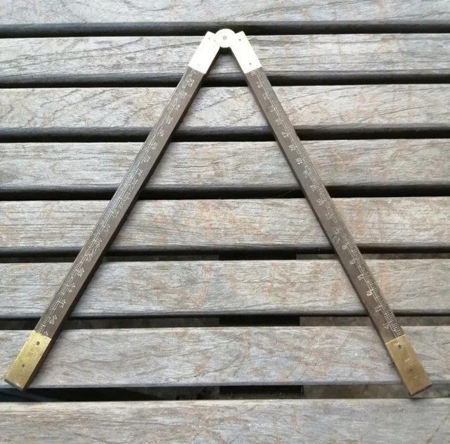 ANCIEN OUTIL PIED de roi demi mètre en bois et laiton instument de ...