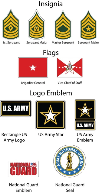 US ARMY RANK Insignia Flag Logo Emblem National Guard Vinyl Sticker £1. ...