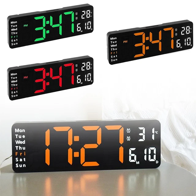 33CM LED NUMÉRIQUE Horloge Murale Température Date Affichage Alarme Décor Maison EUR 40,72 ...