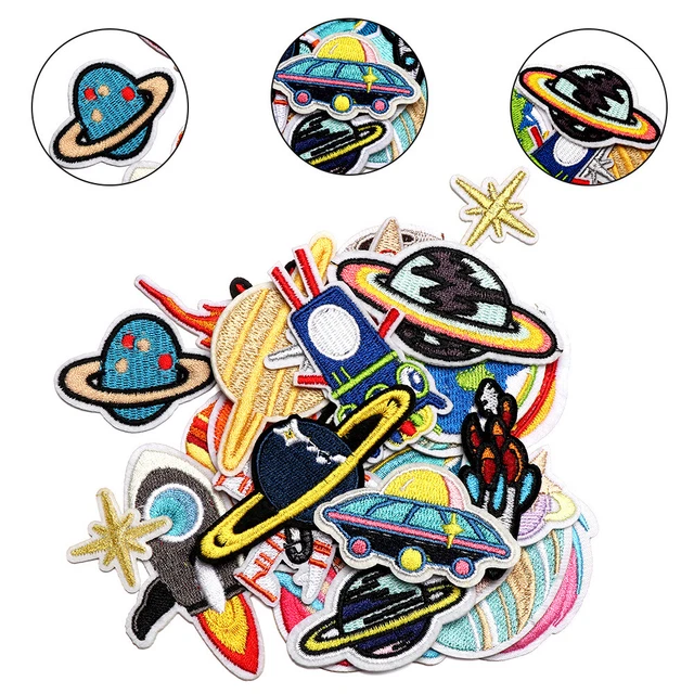 IRON ON PATCHES Space Alien Planet Astronaut Embroidered Sew on ...