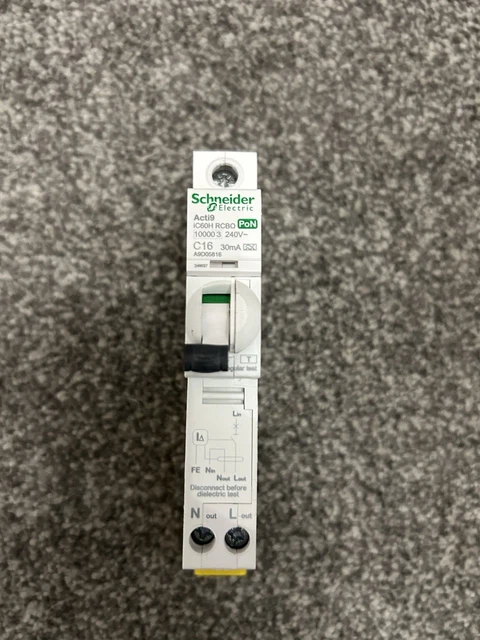 SCHNEIDER PON RCBO C16A 30mA Type A Acti9 iC60H RCBO PoN A9D05816 no ...