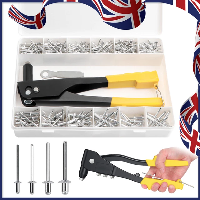 HEAVY DUTY HAND Pop Rivet Gun Tool Kit w/ 380Pcs Assorted Blind Rivets ...