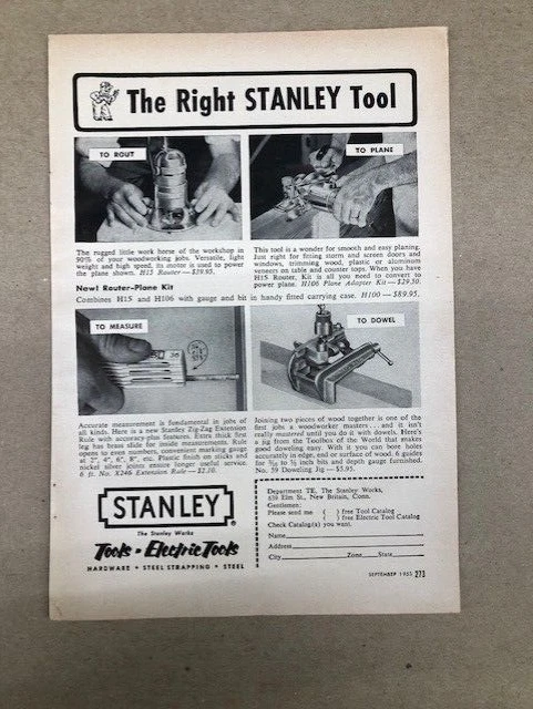 1955--THE RIGHT STANLEY Tool-Router/Planer/Zig-Zag Ruler/Doweling Jig ...