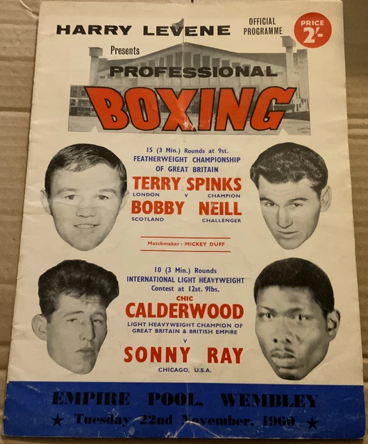 RARE BOXING PROG Harry Levine 22/11/1960 Wembley: Terry Spinks v Bobby ...