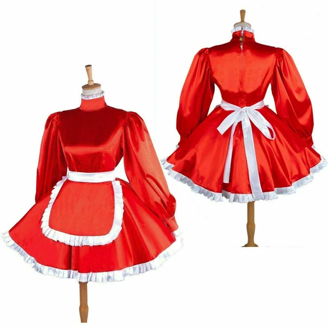 Sissy Maid Lockable Red Satin Dress Cosplay Costume Tailor Made £18 56