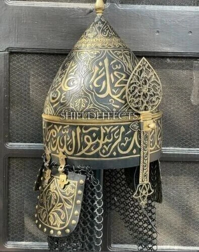 TURBAN ARABIC CALLIGRAPHY Helmet Warrior Islamic Helmet Sultan Chain ...