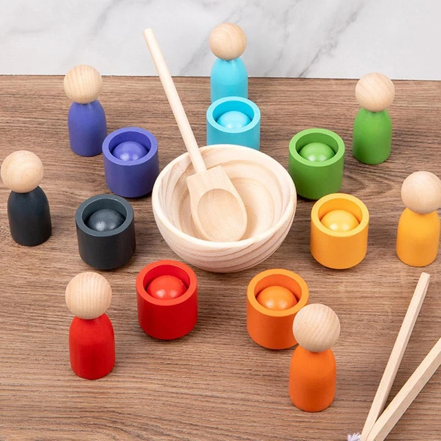 1 5pcs Wooden Balls In Cups Montessori Color Classification Preschool Learnin £2588 Picclick Uk 
