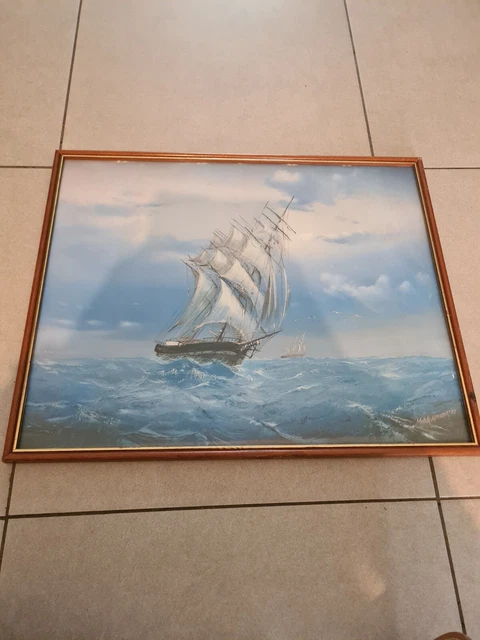 TRÈS BEAU tableau ancien marine. MARK ABRAMS 89 EUR 1,00 - PicClick FR
