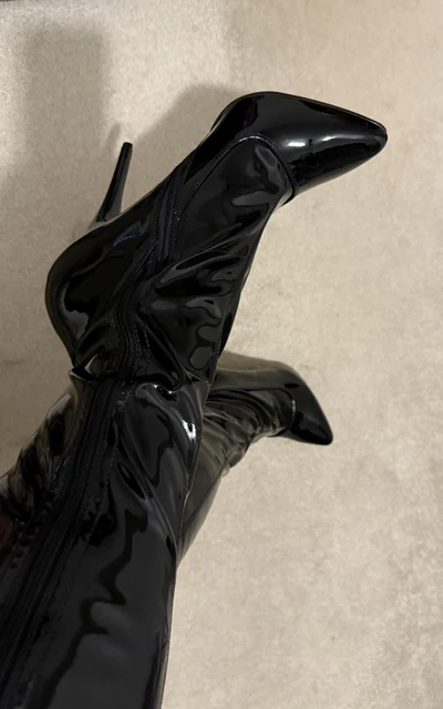 FETISH BLACK PVC Thigh High Boots Uk 11 Pleaser Domina £59.99 - PicClick UK
