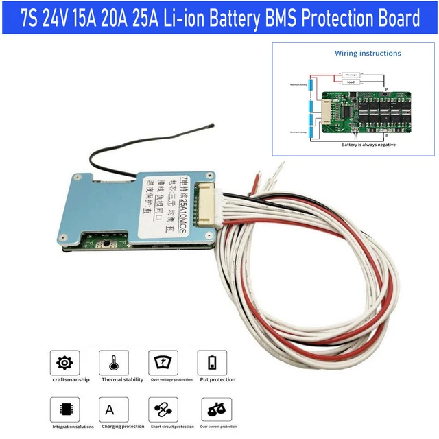 7S 24V 15A 20A 25A Li-ion Battery BMS Protection Board with NTC Sensor ...