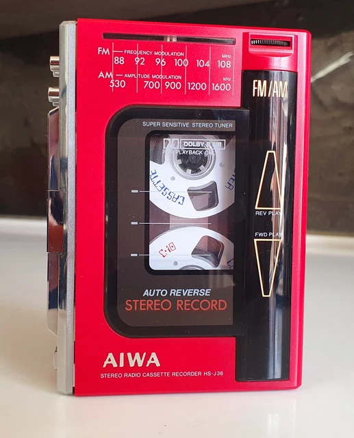 RED AIWA RECORDING Walkman Radio Cassette Recorder HS-J36 Auto Reverse ...