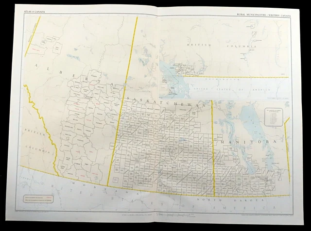 MAP OF CANADA Saskatchewan Manitoba Rural Municipalities Large Vintage ...