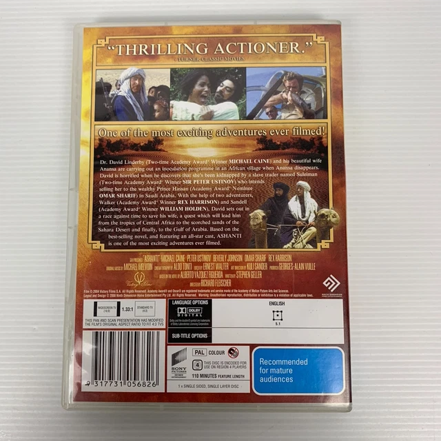 ASHANTI (DVD 2004) Michael Caine Peter Ustinov Omar Sharif Beverly ...