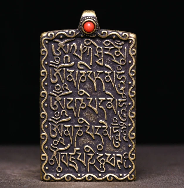 VIEUX BOUDDHISME TIBÉTAIN pierres précieuses incrustées de cuivre par Bouddha EUR 24,00 ...