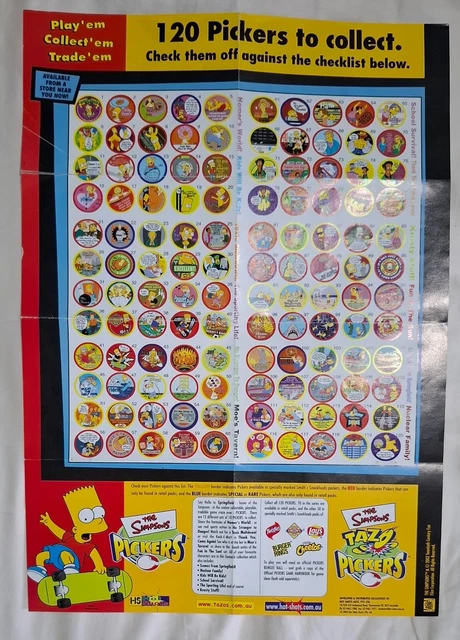 THE SIMPSONS TAZO PICKERS CHECKLIST Tazos Poster **Rare** $49.95 ...