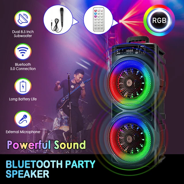 WIRELESS BLUETOOTH SPEAKER RGB Party Karaoke Mic Dual Subwoofer Outdoor Portable £42.99 ...