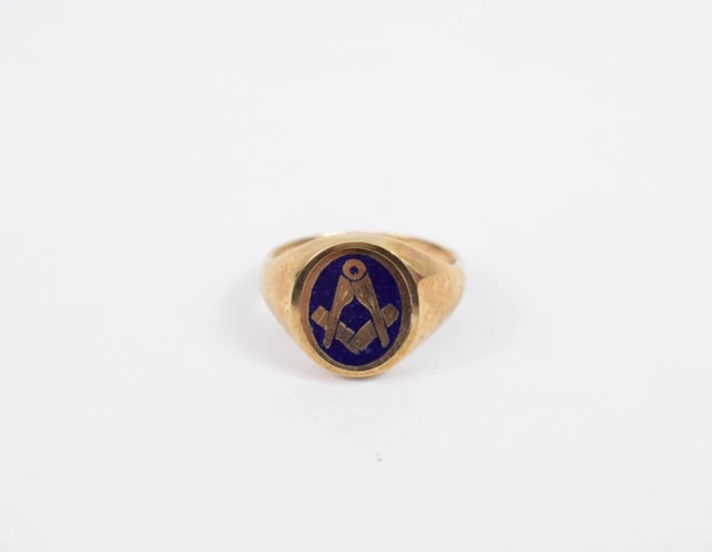 9CT YELLOW GOLD Reversible Masonic Swivel Ring Hallmarked 375 Size R ...