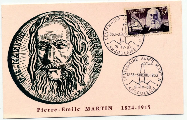 CARTE POSTALE 1ER Jour 1963 Pierre Emile Martin 1Ere Coulee D'acier EUR ...