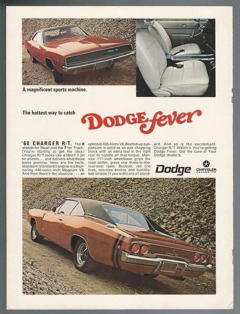 1968 DODGE CHARGER R/T advertisement, Canadian print ad, Chrysler ...