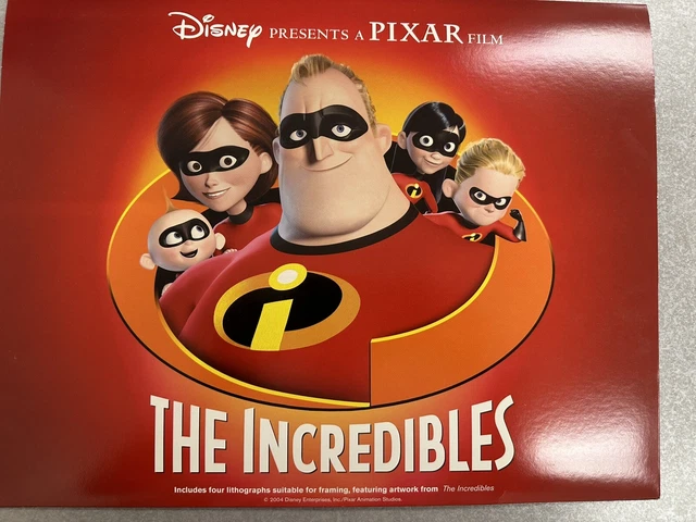 2004 WALT DISNEY'S PIXAR THE INCREDIBLES 11"X14" LITHOGRAPHS SET (4) w ...