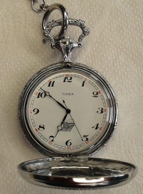 VINTAGE TIMEX TRAIN Mechanical POCKET WATCH - Silvertone Hunter Case ...