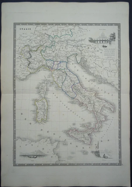 ANTICA MAPPA D'ITALIA di Auguste Henri Dufour C1860 EUR 66,49 - PicClick IT