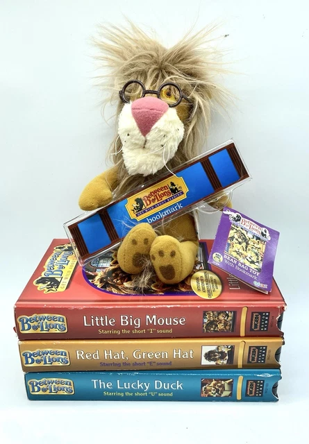 BETWEEN THE LIONS VHS Lot + LEO BEAN BAG plush Doll Book Mark NWT ...