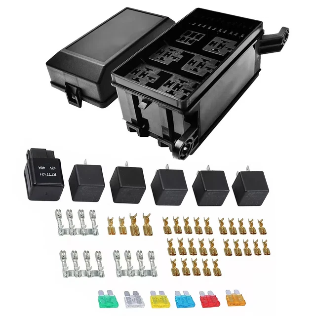 CAR AUTOMOTIVE 12-SLOT Relay Box 6 Relays Slots Fuse Holder Block With ...
