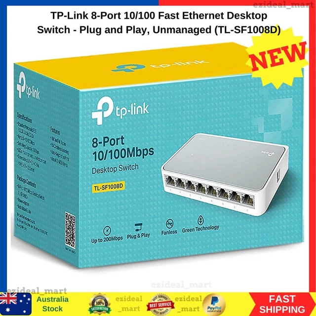TP-LINK TL-SF1008D 8 Port Ethernet Hub Plug and Play Desktop Network ...