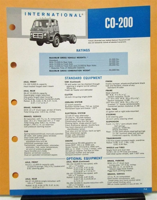 1969 1970 INTERNATIONAL Harvester Truck Model VCO 190 Specification ...