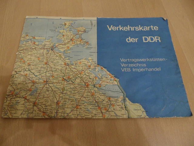 ORIGINAL DDR VERKEHRSKARTE der DDR mit Vertragswerkstätten VEB ...