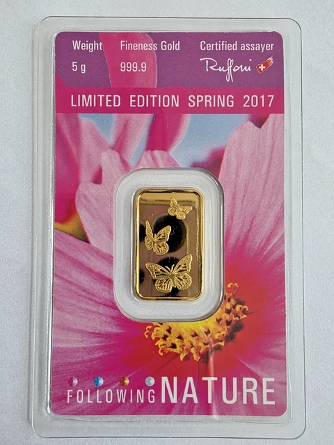 GOLDBARREN 5 GRAMM Argor-Heraeus " FOLLOWING NATURE SPRING 2017 " 999.9 ...