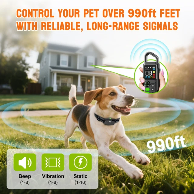 2-IN-1 REMOTE (1-KM range!) + Anti-Bark Dog Collar +Built-In LED Torch ...