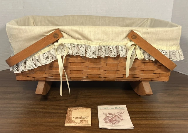 VINTAGE LONGABERGER BASKET Doll Rocking Cradle 1989 with Handles 13"x19 ...