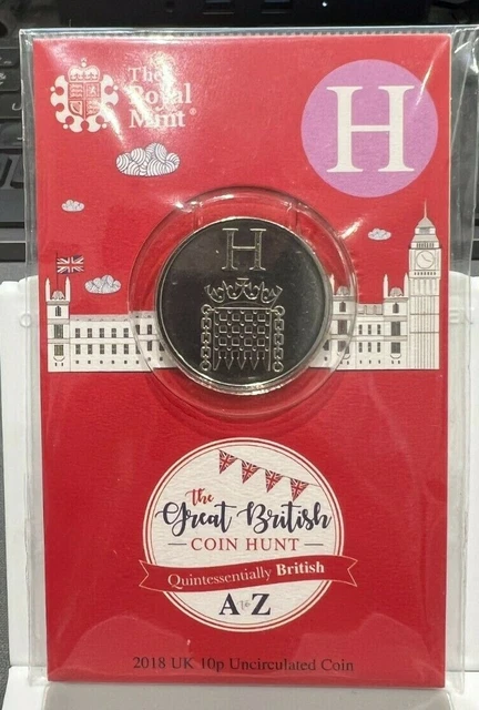 2018 10P COIN alphabet a-z Letter H "HOUSES OF PARLIAMENT" Royal Mint ...