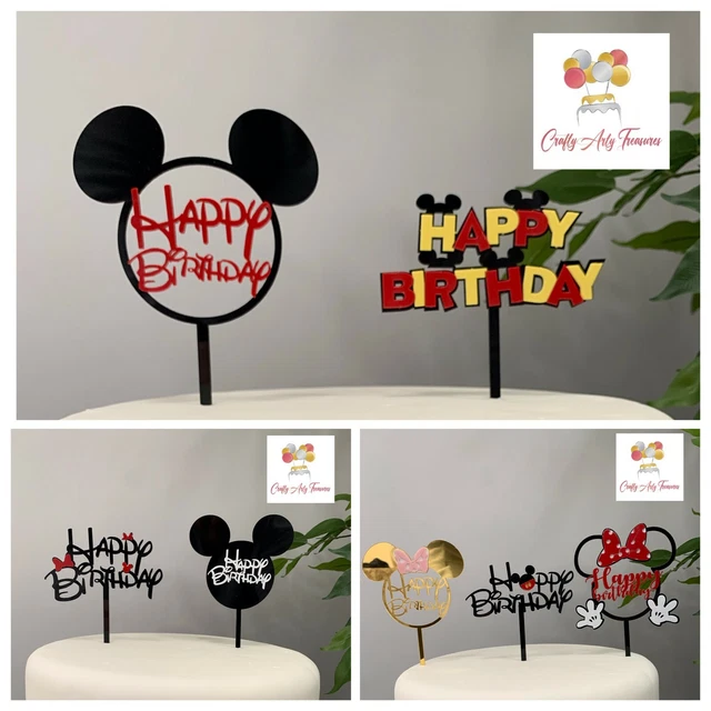 MICKEY AND MINNIE Mouse Happy Birthday Cake Topper Signs, Birthday Cake ...