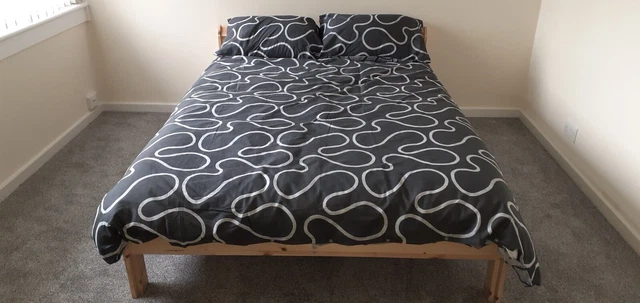 NEIDEN PINE WOODEN Standard Double Bed With Slats - New Mattress too £ ...