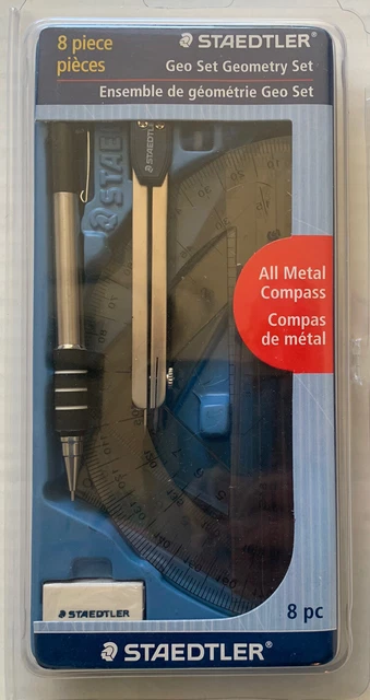 STAEDTLER GEOMETRY SET 8 pc: Compass Ruler Protractor 45,60d Triangle 0 ...