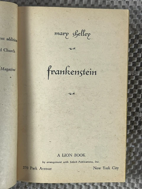 CLASSIC GOTHIC HORROR ~ Frankenstein ~ Mary Shelley ~ 1953 Lion Book PB ...