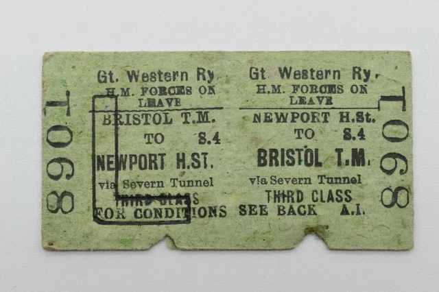 GREAT WESTERN RAILWAY Ticket 8901 Newport H. St to Bristol T.M Forces ...