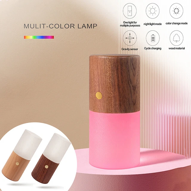 WOOD COLOR CHANGING RGB Touch Night Light LED Lamp Dimmable Bedside ...